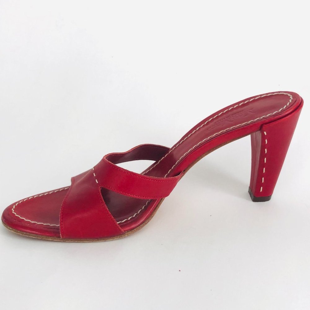 Max Mara Red Top-Stitched High Heel Mule Italy Size 4… - Gem